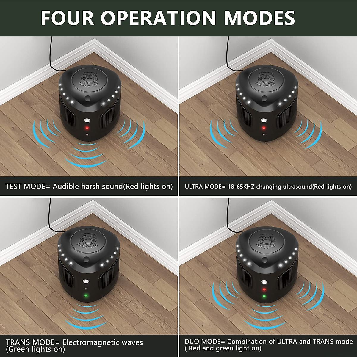 KICKOUTOR Plug-in Rodent Repellent, 4-in-1 Ultrasonic Pest Repeller Mouse Blocker Rat Deterrent with High-Powered Ultrasound & 10 LED Strobe Lights for 360° Humane & Effective Indoor Pest Control
