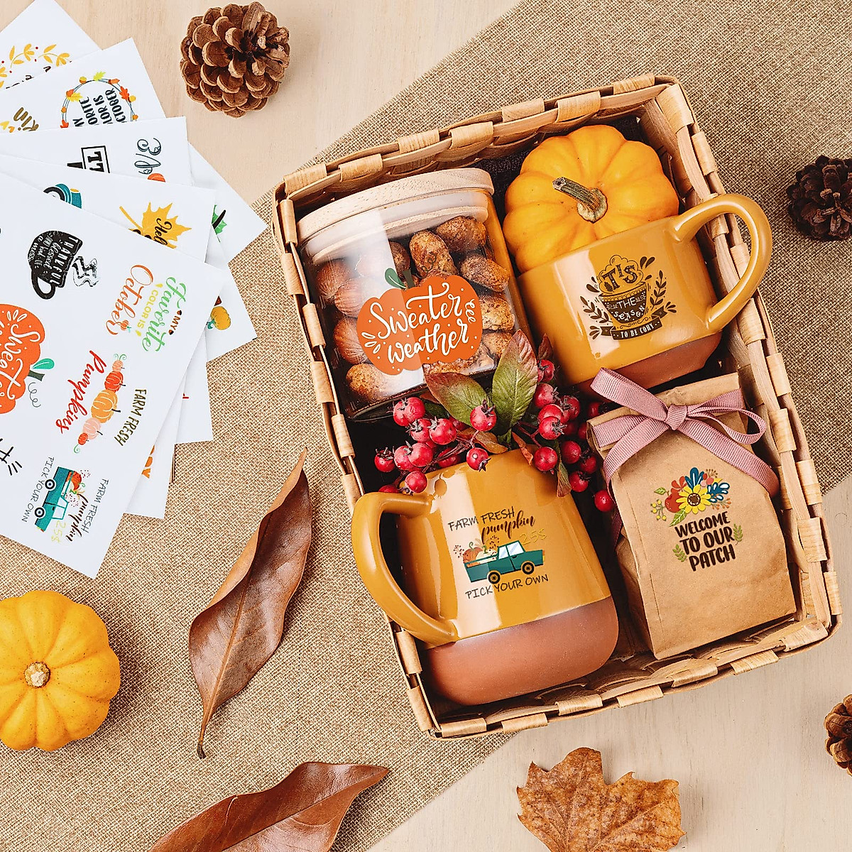 45 Pcs Happy Fall Stickers Decals Thanksgiving Sticker Labels Acorn Pumpkin Autumn Leaf Stickers for Fall Holiday Party Favor Supplies Classroom Decor Card Envelope Gift Wrap Crafts