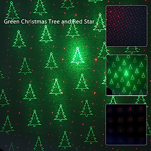 1 BY ONE OUS00-0817 Laser Green Christmas Tree and Red Stars Show, Projection Lights for Xmas, Holiday, Party, and Garden Decoration