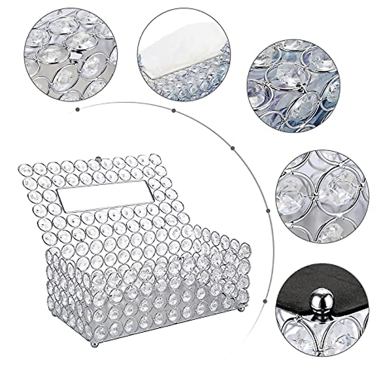 Sumnacon Crystal Rectangular Tissue Box Cover - Decorative Glass Tissue Box Holder, Sparkling Facial Tissue Holder for Bathroom Vanity Dresser Night Stand Table Countertop Home Office Decor, Silver