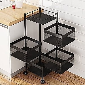 LOYALHEARTDY Rotating Multi-Layer Kitchen Storage Shelf,Fruit Vegetable Storage Basket，Floor-Standing Rolling Vertical Shelving，Multifunctional Household Shelf for Bedroom, Bathroom(US Stock)