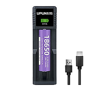 18650 Battery Charger, Suitable for li-ion Battery 18650 20700 10440 14500 18500 16340 17500 26650 Batteries Charger, Type C Single Bay Rechargeable Battery Charger