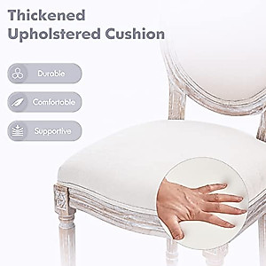 COLAMY French Country Vintage Dining Chairs Set of 6, Upholstered Farmhouse Dining Room Chairs with Round Back, Solid Wood Legs, Accent Side Chairs for Kitchen/Living Room/Bedroom-Classic Beige