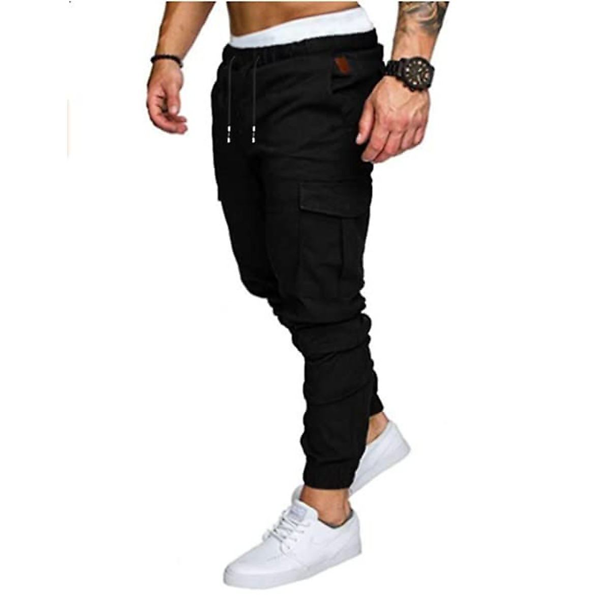 GM MGBOYGYM Mens Fashion Joggers Sports Pants - Cotton Cargo Pants Sweatpants Trousers Mens Long Pants Black-M