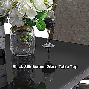 Nuu Garden 3 Piece Swivel Outdoor Bar Set, Bar Height Iron Outdoor Furniture Set with Silk Screen Glass Table, All-Weather Textilene Patio Chairs for Lawn, Backyard, Balcony, Black and Brown