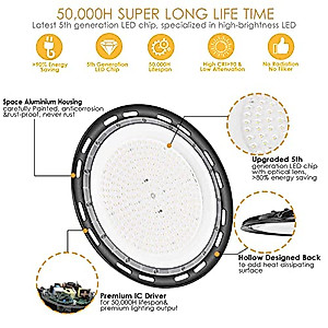 Brillirare LED UFO High Bay Light, 100W 14,000LM Daylight 5000K Shop Light Fixture, IP65 Waterproof 400W HID Equiv. with Hanging Hook&Safe Rope, Commercial Grade Lighting for Warehouse, Workshop