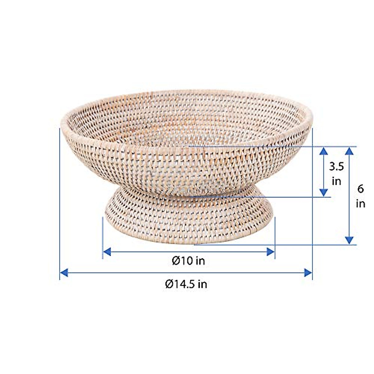 Kouboo La Joll Rattan Fruit Bowl, Large, White-Wash