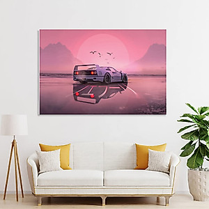 klloq Ferrari F40 Super Sports Car Poster 17 Canvas Poster Wall Art Decor Print Picture Paintings for Living Room Bedroom Decoration Unframe 24x36inch(60x90cm)
