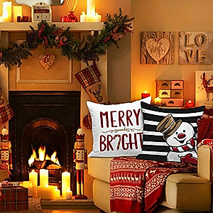 Lanpn Winter Merry Christmas Throw Pillow Covers 18x18 Set of 4, Decorative Red and Black Snowman Gnome 18 inch Holiday Cushion Cases Home Outside Porch Decor Decoration