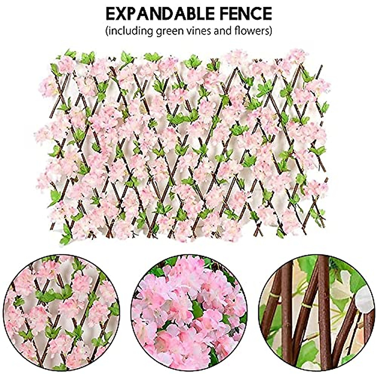 HACSYP Expandable Faux Privacy Fence Wooden Retractable Fence Expanding Fence Hedge Screening with Artificial Flower Leaves | Garden Privacy Protective Screens Trellis Fence Panels