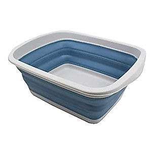 SAMMART 10L (2.6 Gallon) Collapsible Tub-Foldable Dish Tub-Portable Washing Basin-Space Saving Plastic Washtub (Grey/Steel Blue, 1)