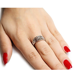 CloseoutWarehouse 925 Sterling Silver Antique Filigree Design Floral Ring Size 14