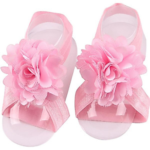 Toptim Baby Girl's Barefoot Sandals Flower for Newborn Toddlers (0-3T) (Mixed 12 Colors)