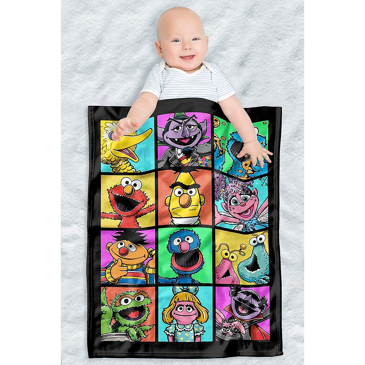 LOGOVISION Sesame Street Lightweight Baby Blanket, 30"X40", Hand Drawn Squares Unisex for Infants Girls & Boys