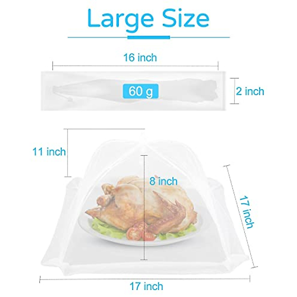 Comforer 4 Pack Food Cover Mesh Food Tent, 2 * 17 Inches and 2 * 14 Inches, Pop-Up Umbrella Screen Tents, Collapsible and Reusable Patio Net for BBQ, Picnics, Parties, Camping, Outdoor