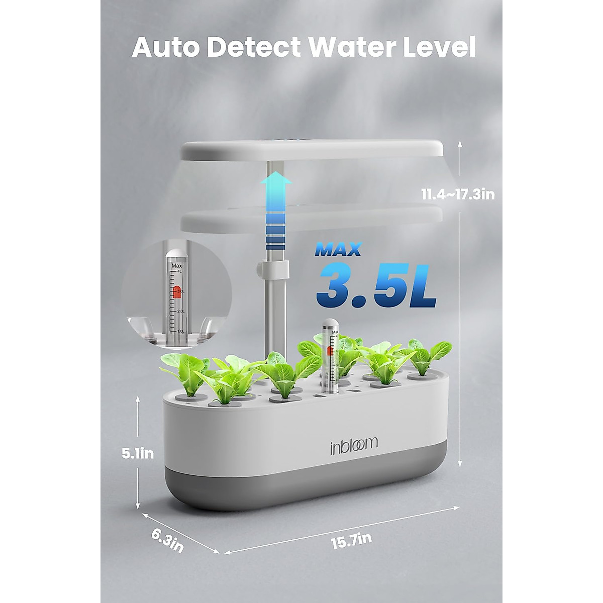 inBloom 12 Pods Hydroponics Growing System Indoor Garden with LED Grow Light and Pod Kit, Plants Germination Kit with 4.2L Water Pump Accelerate, Height Adjustable, Gardening Gifts for Women, White