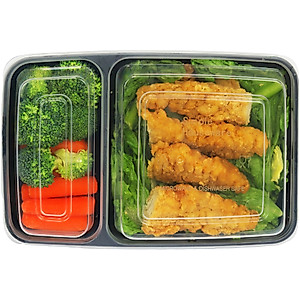 16 Pack - SimpleHouseware 2 Compartment Food Grade Meal Prep Storage Container Boxes (28 ounces)