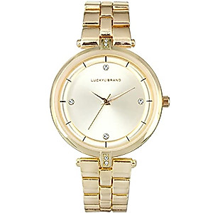 Lucky Brand Watches for Women Fashion Stainless Steel Crystal-Accented Minimalist Quartz Movement Women's Wrist Watches Bracelet Gift Box Set (Gold)