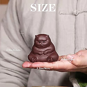 Zisha Tea Pet Angry Unhappy Cat Bat Figurine, Cute Kung Fu Tea Ornament Accessories of Frog Tea Set, Decoration for Tea Table Desk Tearoom, Great Gift for Tea Lover Friend (1.Cat)