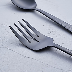 Matte Black Large Serving Utensil Set, FULLYWARE Stainless Steel Large Hostess Serving Set, include Serving Spoon, Slotted Serving Spoon, Serving Fork, Pie Server and Butter Knife, 5-piece