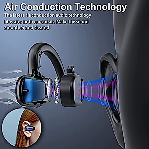 Open Ear Earbuds Sport Open Earbuds Wireless Bluetooth Earbuds with Earhooks 30Hrs Playtime with Charging Case and LED Power Display Sweat Resistant for Outdoor Sports, Running and Workouts, Black