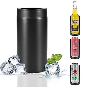Olerd 16oz Double wall Stainless Steel Insulated Can Cooler, Bottle or Tumbler for Slim Beer & Hard Seltzer Cans, Beer Bottle Holder (BLACK)