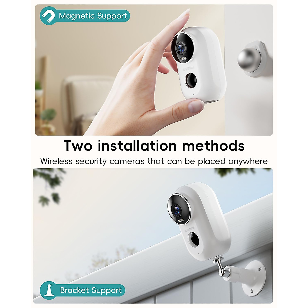 ZUMIMALL 2K Security Camera Outdoor, FHD Battery Powered Wireless Camera with Siren, Outdoor & Indoor Rechargeable Surveillance Camera for Home Security, Night Vision, Motion Detection, 2.4G WiFi