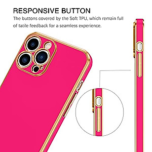 BENTOBEN for iPhone 13 Pro Max Case, Slim Soft Luxury Electroplated Bumper iPhone 13 Pro Max Phone Case for Women Men Girl Shockproof Protective Case Cover for iPhone 13 Pro Max 6.7", Hot Pink/Gold