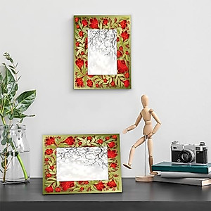 Yzrwebo Tropical Floral 8x10 Picture Frame Red Flower Leaves Wood Photo Frames High Transparent Horizontal and Vertical Tabletop Display or Wall Mounting for Family Home Gallery Office