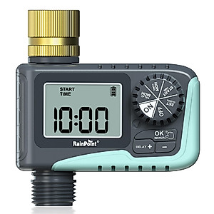 RAINPOINT Sprinkler Timer with Brass Swivel, Water Timer for Garden Hose, Programmable Hose Timer with Rain Delay/Manual Watering, Digital Irrigation Timer System for Lawns, 1 Outlet