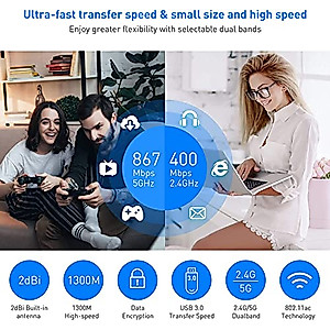 EDUP AC 1300Mbps USB WiFi Adapter for PC USB 3.0 Wireless Dongle, 5Ghz /2.4Ghz Dual Band 802.11ac Network Adapter for Desktop Laptop,Built-in Antenna Supports Windows 10/8/7/XP/Vista/Mac10.6~10.15