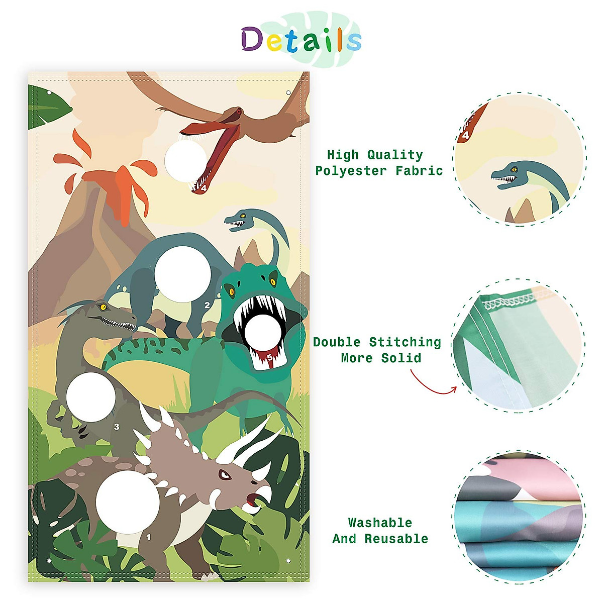 Dinosaur Toss Games Banner, Realistic Dino Party Cornhole Game with 5 Bean Bags for Kids Boys Birthday Outdoor Games Family Gathering Party Supplies