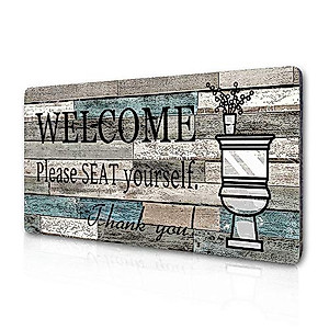 Funny Bathroom Wall Decor Sign Farmhouse Rustic Bathroom Decorations Wall Art 16" by 8" Please Seat Yourself Large Wood Plaque Wall Hanging Sign
