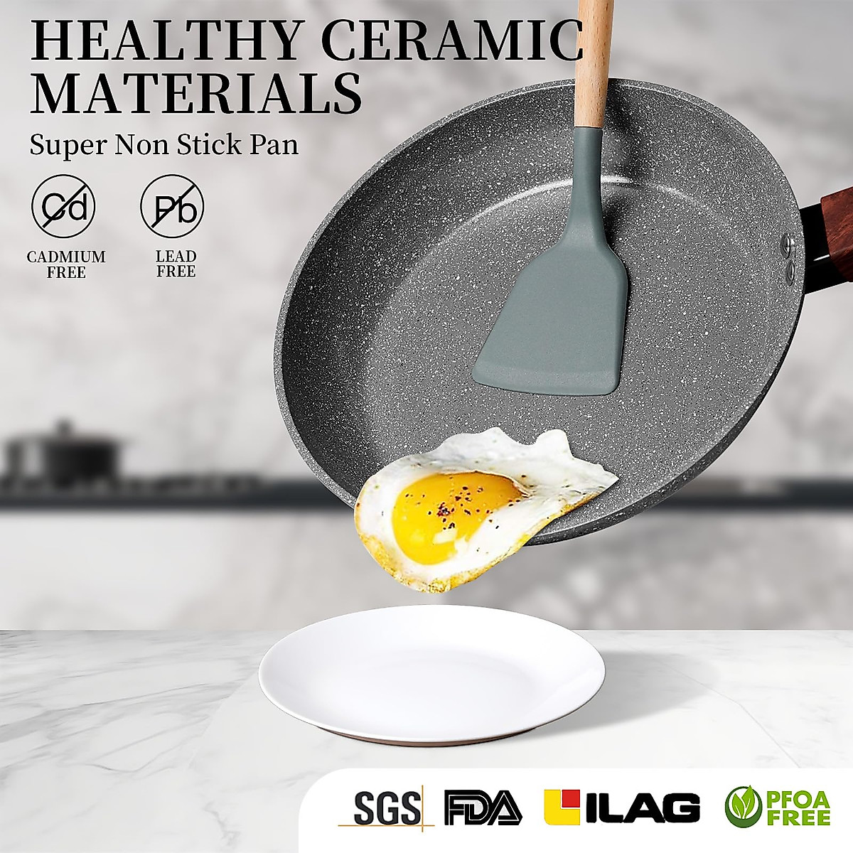 Innerwell 10 Inch Nonstick Frying Pan Skillet, Egg pan, Non Stick Granite Fry Pan Egg Pans Omelet Pans, Chef's Nonstick Frying Pans,Small Frying Pan Nonstick PFOA Free