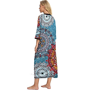 Bloggerlove Womens Robes Lightweight for Hospital Delivery House Coat Maxi House Dress Zip Up Bathrobe Leightweight Nightgown Long Sleepwear House Dress Caftan