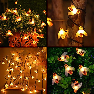 Metaku Solar Lights Outdoor Bee String Lights 23ft 30 LED Honeybee Lights Solar Powered 8 Modes Auto On/Off Christmas Lights Outdoor Waterproof Decorative Fairy Light for Patio Garden Gazebo Balcony