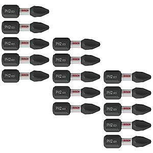 BOSCH ITDPH2115 15-Pack 1 In. Driven Phillips #2 Impact Tough Screwdriving Insert Bits