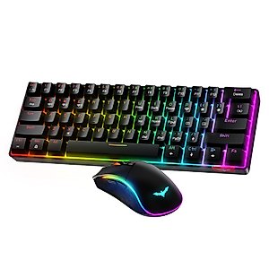 Havit 60% Mechanical Keyboard Mouse Combo, Wired 61 Keys Gaming Keyboard LED Backlit Compact Keyboard with Red Switches & 4800 DPI Programmable Gaming Mouse for Windows PC Laptop Gamers