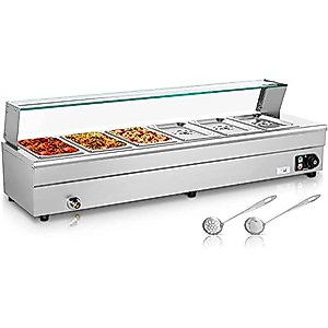Lafati 6 Pan Commercial Food Warmer 110v 1500w Electric Stainless Steel Bain Steam Table Food Warmer with Large Capacity Pans for Catering and Parties Restaurants Business Occasion (110v 6-Pan)