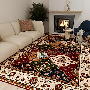 CHOSHOME Washable Rug 5x7 Vintage Boho Medallion Area Rugs with Non-Slip Backing Soft Stain Resistant Non-Shedding Low-Pile Floor Carpet Mat for Living Room Bedroom Kitchen Home Office,Red/Multi