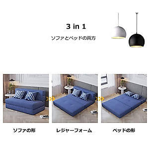 UsmAsk Floor Sofa Sofa Bed Single Seat Chair 2 Seats Folding Reclining High Back Cushioned Seat Chair Low Sofa Sofa Mattress Sofa Bed,Light Grey,120×76×72cm (Blue 150×76×72cm)