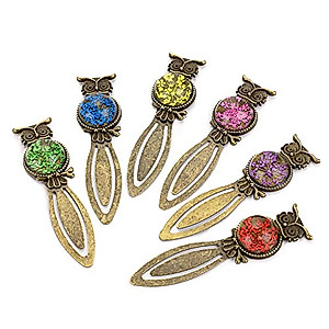 BTSKY Set of 6 Retro Owl Metal Bookmark Bronze Book Mark Clip with Dried Flower Practical Book Page Marker Tool for Library School Book Club, Ideal Gifts for Girls Women Book Lovers Reading