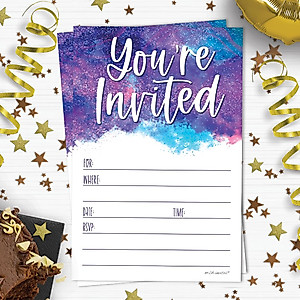 Galaxy Invitations With Envelopes For Out Of This World Birthday Party (20 Count) - Outer Space Theme Featuring Starry Night Sky