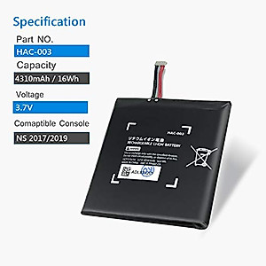 NATNO Switch Battery Replacement, HAC-003 Internal Battery Pack Replacement for Nintendo Switch Game Console HAC-001 [3.7V 4310mAh 16Wh]