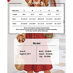 OUGES Casual Summer Short Sleeve Button Up Dress for Women 2025 Polka Dot Midi V Neck Skater Dress with Pockets(Green Polka Dot2,M)