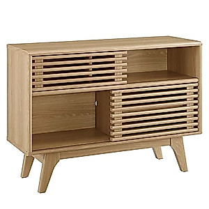 Modway Render Mid-Century Modern Two-Tier Display Stand in Oak