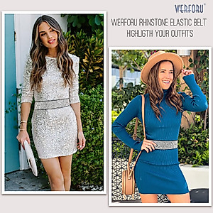 WERFORU Women Rhinestone Wide Crystal Elastic Dress Belt Bling Sparkle Stretch Shiny Party Waist Belt