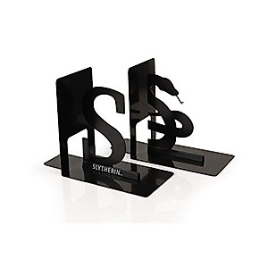 Underground Toys Harry Potter Metal Bookends - Black Hogwarts House Slytherin Diecast Design - Decorative Book Holder - Home, Office, Kitchen, Room Decor - Books Collection Display for Shelves