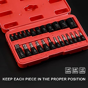 EMENTOL 25PCS Torx Bit Socket Set-Torx and External Socket Set, 1/4", 3/8" and 1/2" Drive, CR-V & S2, 13 Star Socket Bits and 12 Female E-Torx Sockets