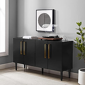 Crosley Furniture Everett Mid-Century Modern Sideboard, Matte Black